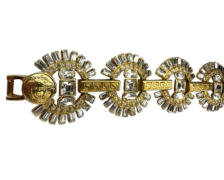 F/W 1995 Gianni Versace Ad Gold Tone Greek Key Link Rhinestone Bracelet ...