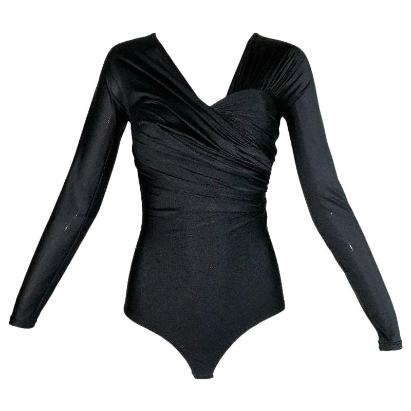 F/W 1995 Gianni Versace Black Stretch Ruched L/S Bodycon Bodysuit at ...