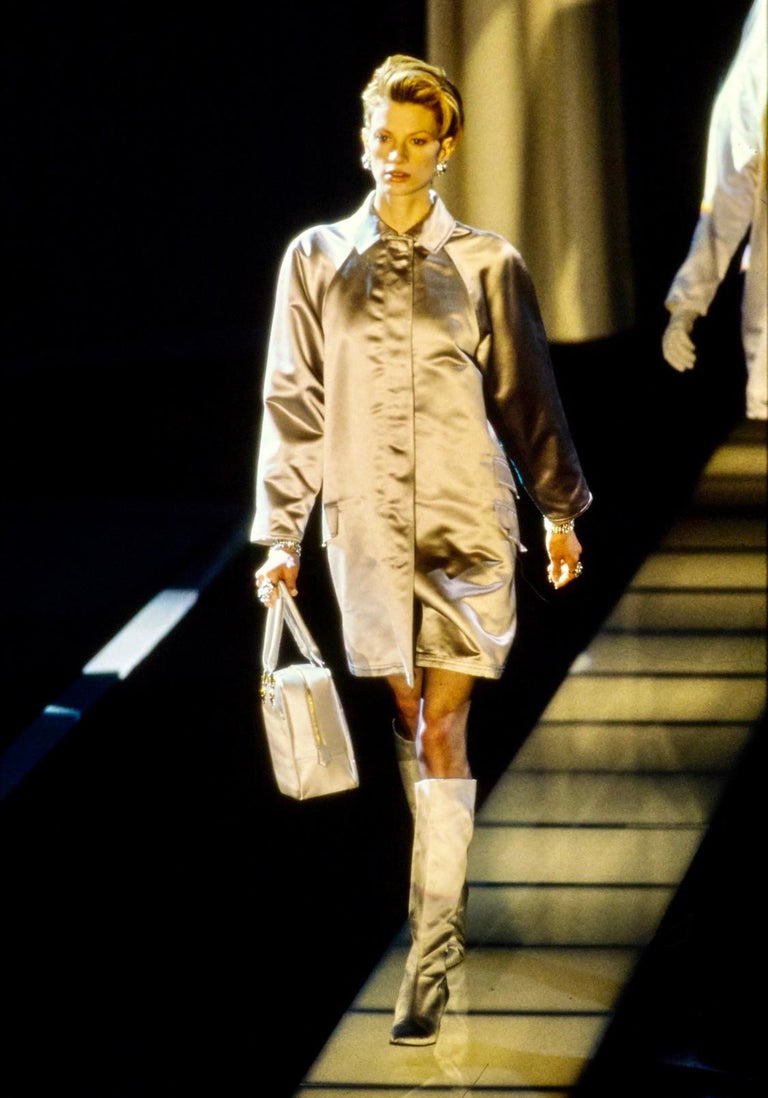 F/W 1995 Gianni Versace Couture Runway Silver Blush Satin Button Coat ...
