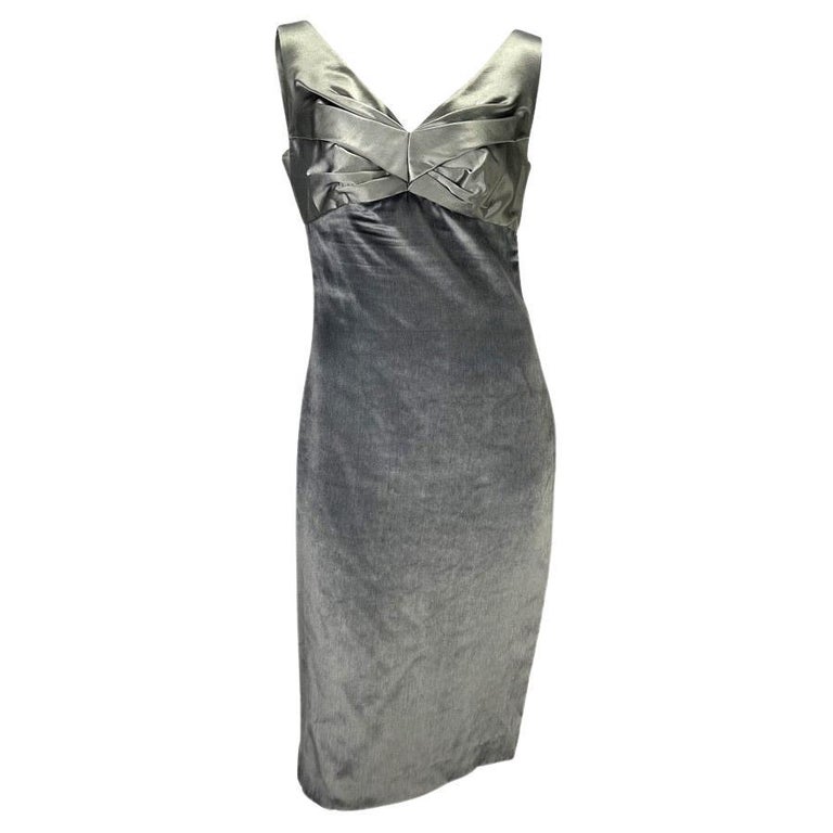 F/W 1995 Gianni Versace Runway Grey Satin Velvet Dress Rhinestone ...