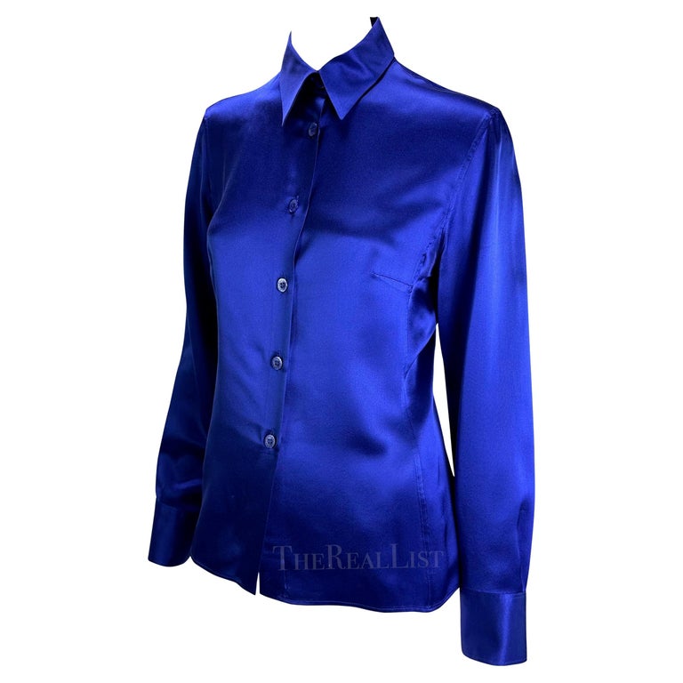 F/W 1995 Gucci by Tom Ford Blue Silk Satin Madonna Runway Button Down ...