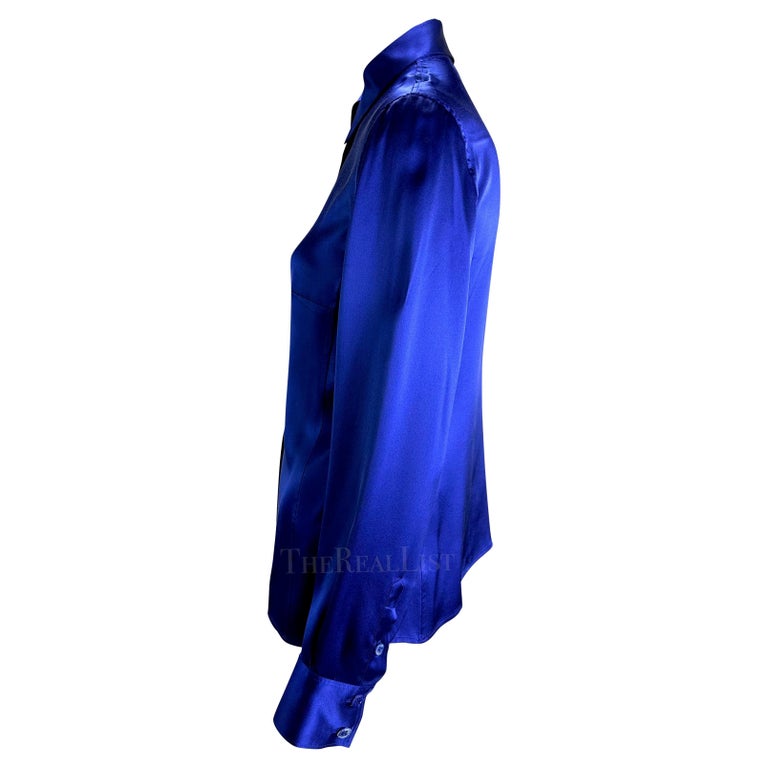 F/W 1995 Gucci by Tom Ford Blue Silk Satin Madonna Runway Button Down ...