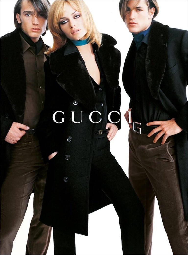 F/W 1995 Gucci by Tom Ford Kate Moss Square G Logo Navy Leather Runway ...