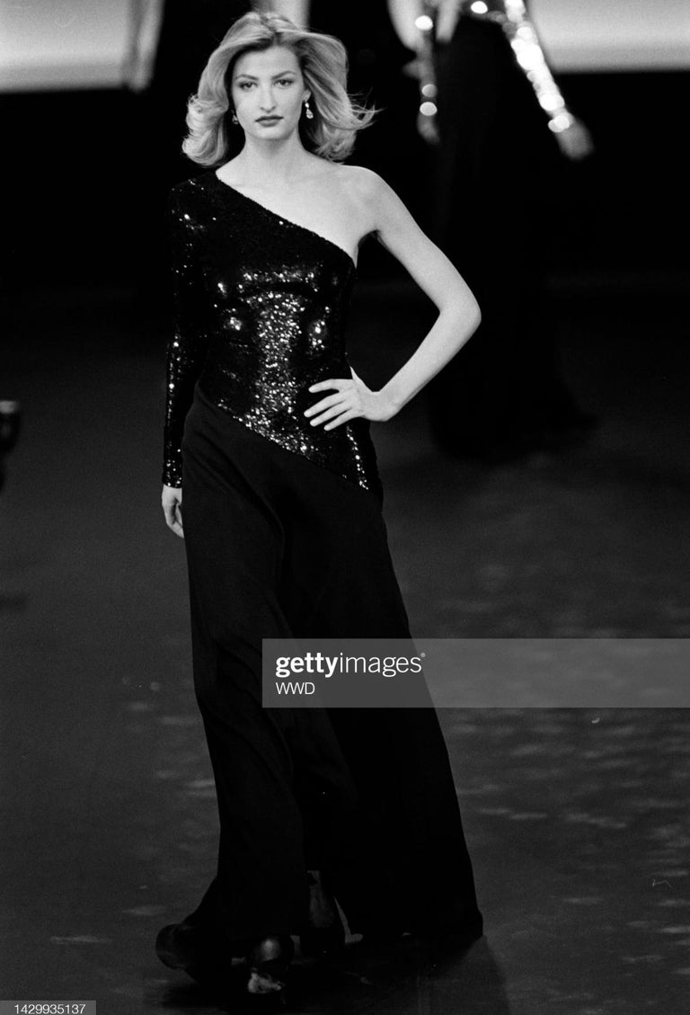 F/W 1995 Ralph Lauren Runway Stretch Sequin Asymmetric Black Flare ...