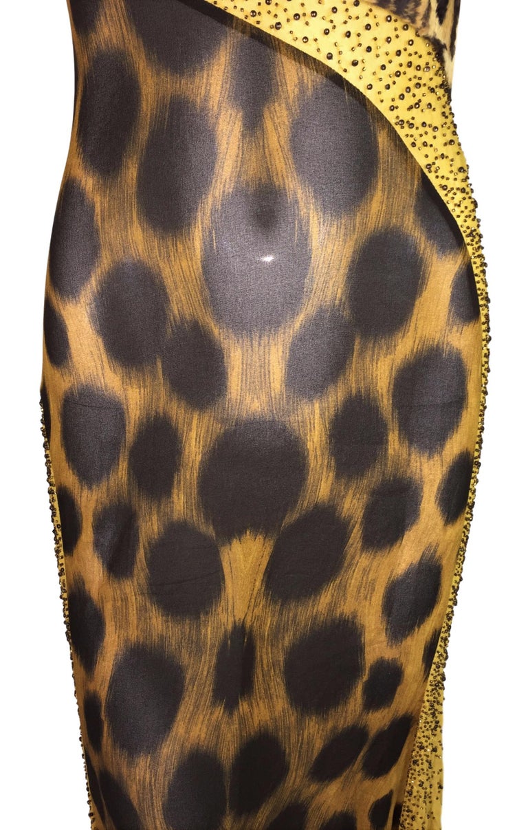 F/W 1996 Atelier Versace Runway Gianni Sheer Faux Fur Leopard Beaded ...