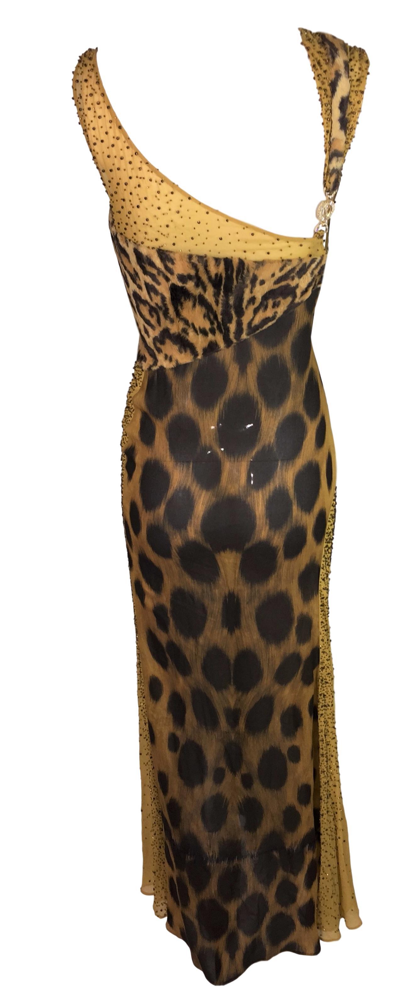 F/W 1996 Atelier Versace Runway Gianni Sheer Faux Fur Leopard Beaded ...