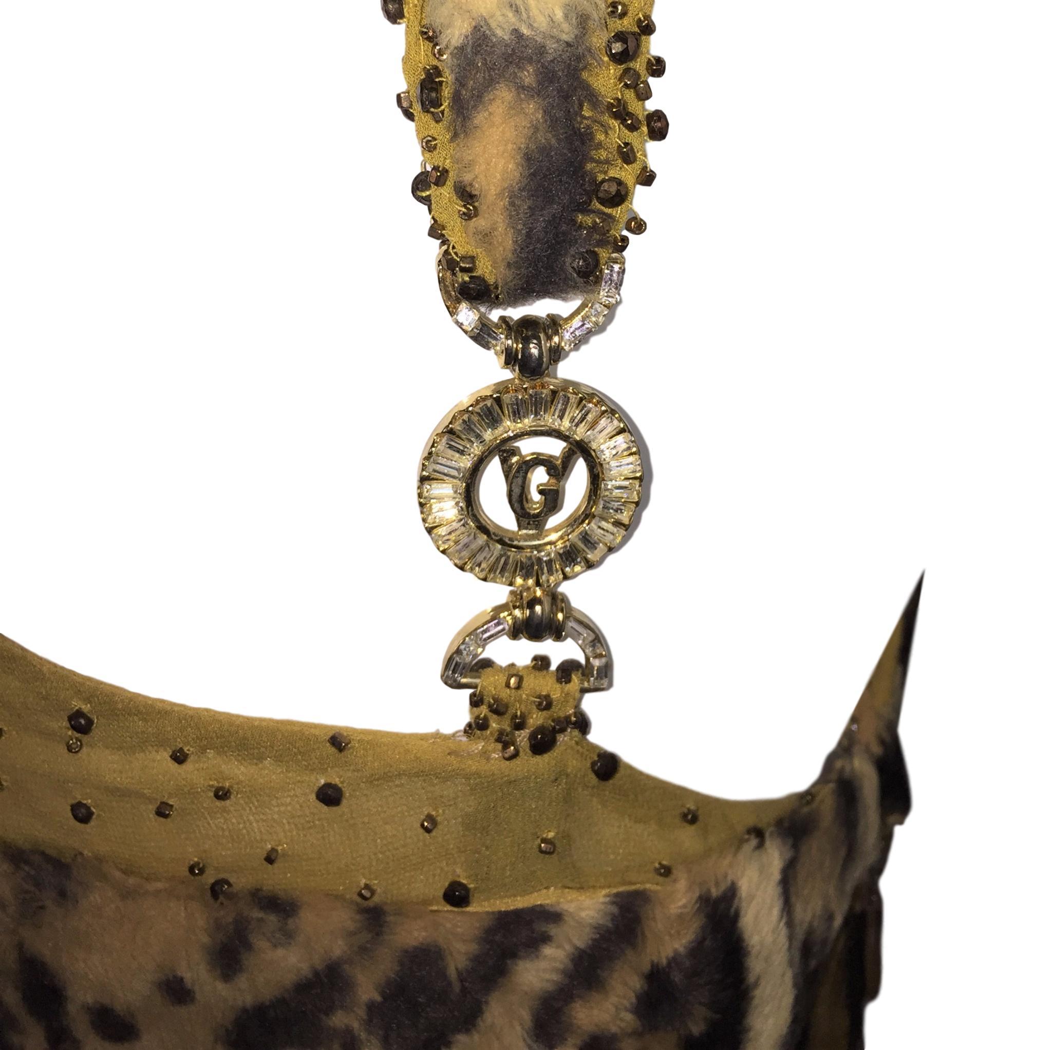 F/W 1996 Atelier Versace Runway Gianni Sheer Faux Fur Leopard Beaded ...