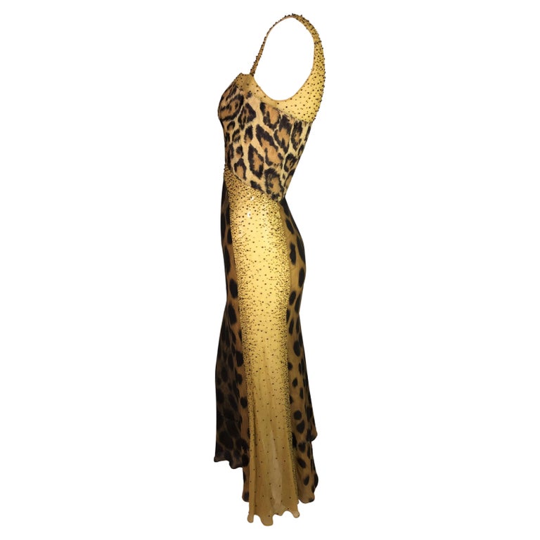 F/W 1996 Atelier Versace Runway Gianni Sheer Faux Fur Leopard Beaded ...