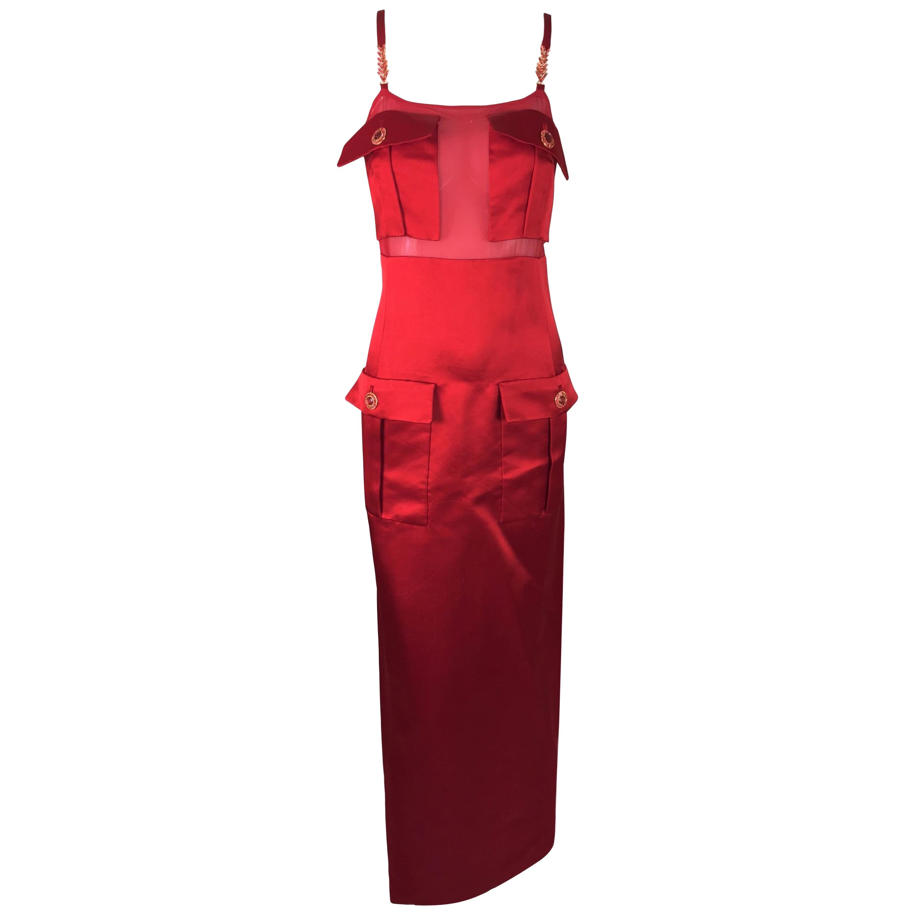 F/W 1996 Gianni Versace Runway Red Sheer Silk Gown Dress at 1stDibs