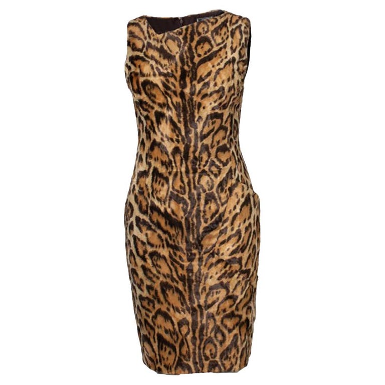 F/W 1996 GIANNI VERSACE VINTAGE FAUX FUR LEOPARD DRESS Sz IT 38 For ...