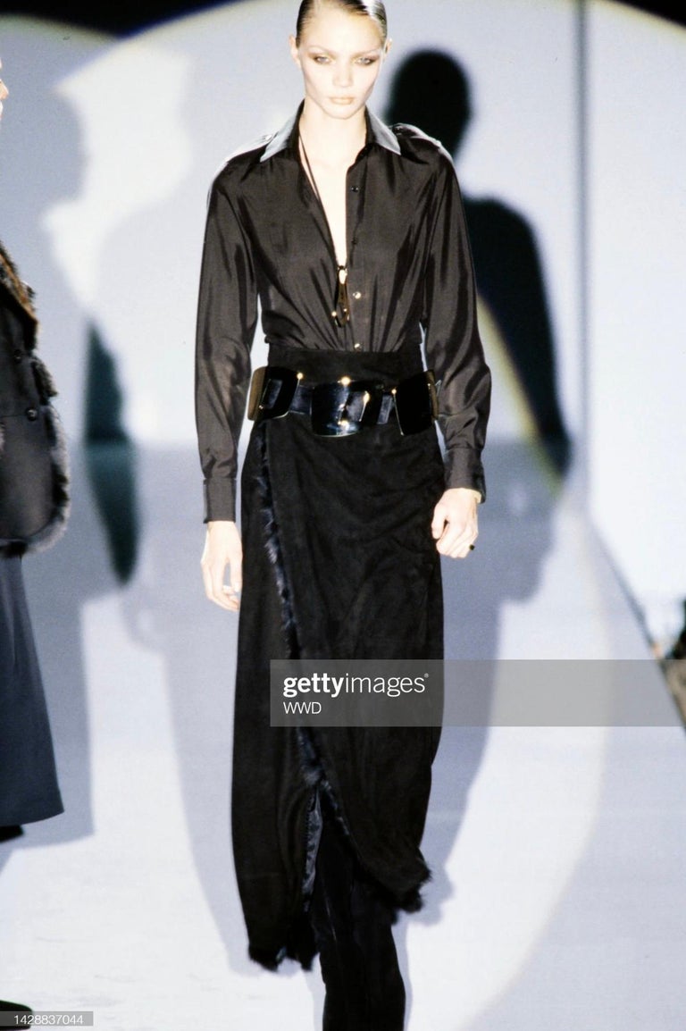 F/W 1996 Gucci by Tom Ford Runway Black Suede Fur Wrap Maxi Slit Skirt ...