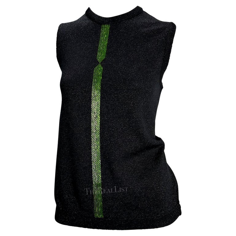 F/W 1997 Gianni Versace Couture Green Beaded Black Lurex Metallic Knit ...