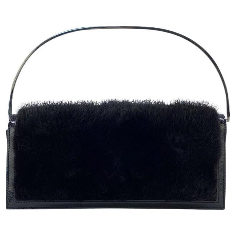 F/W 1997 Gucci by Tom Ford Black Mink Patent Leather Metal Ring Clutch ...