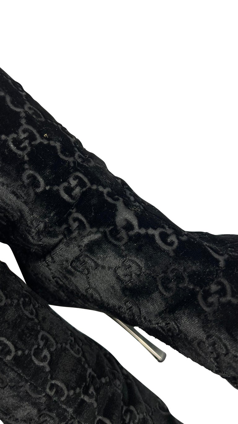 F/W 1997 Gucci by Tom Ford 'GG' Monogram Black Velvet Heel Boots Size 7 ...