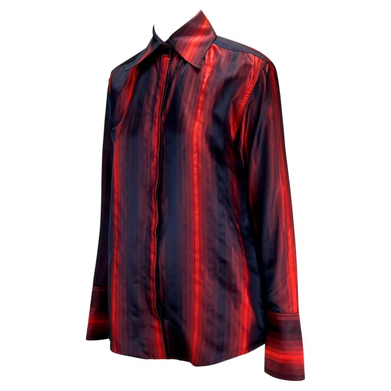 F/W 1997 Gucci by Tom Ford Runway Red Ombré Stripe Silk Button Up Top ...