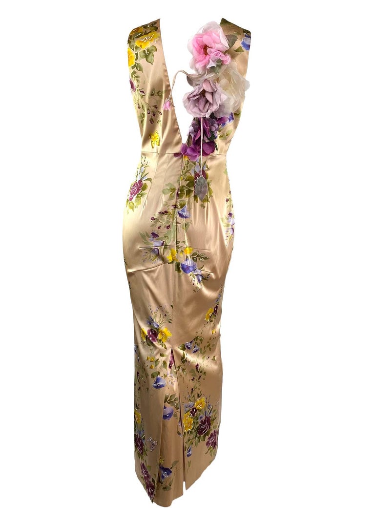 F/W 1998 Dolce and Gabbana Painted Floral Applique Dress Runway at 1stDibs