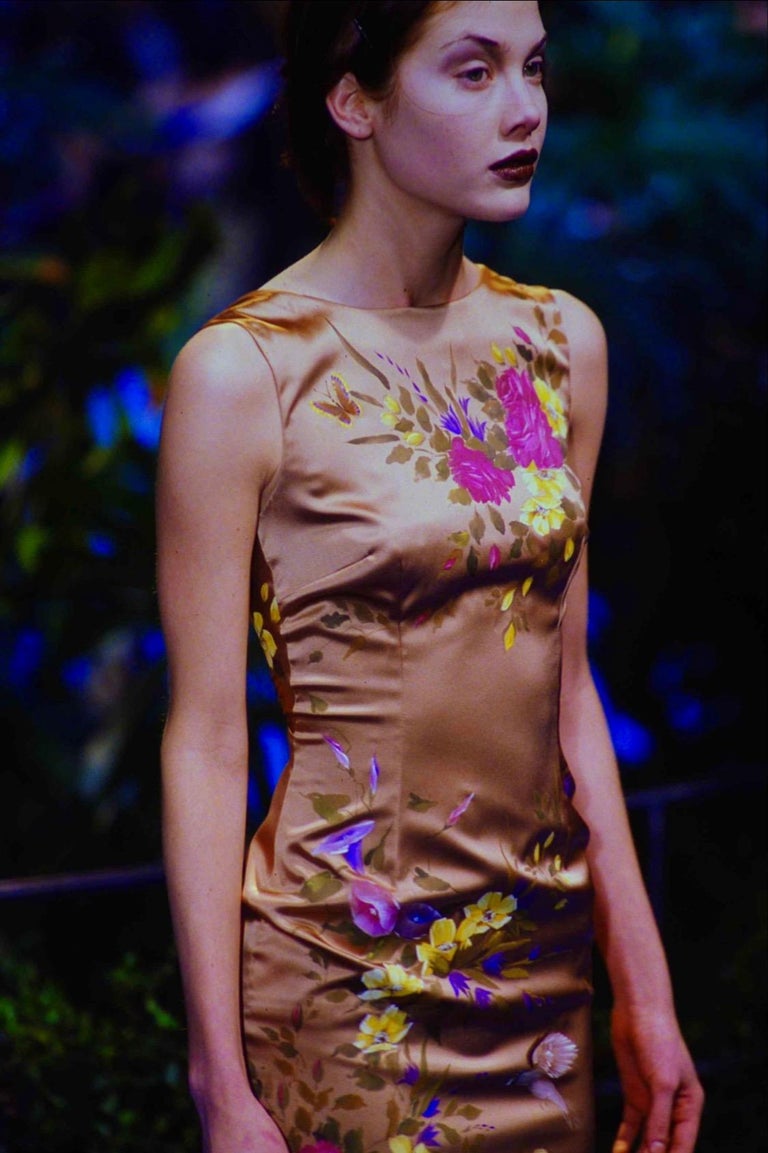 F/W 1998 Dolce and Gabbana Painted Floral Applique Dress Runway at 1stDibs