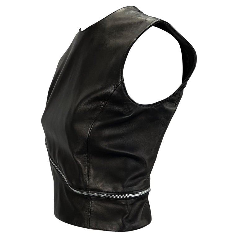 F/W 1998 Gianni Versace by Donatella Black Leather Zip Accent Crop Top ...