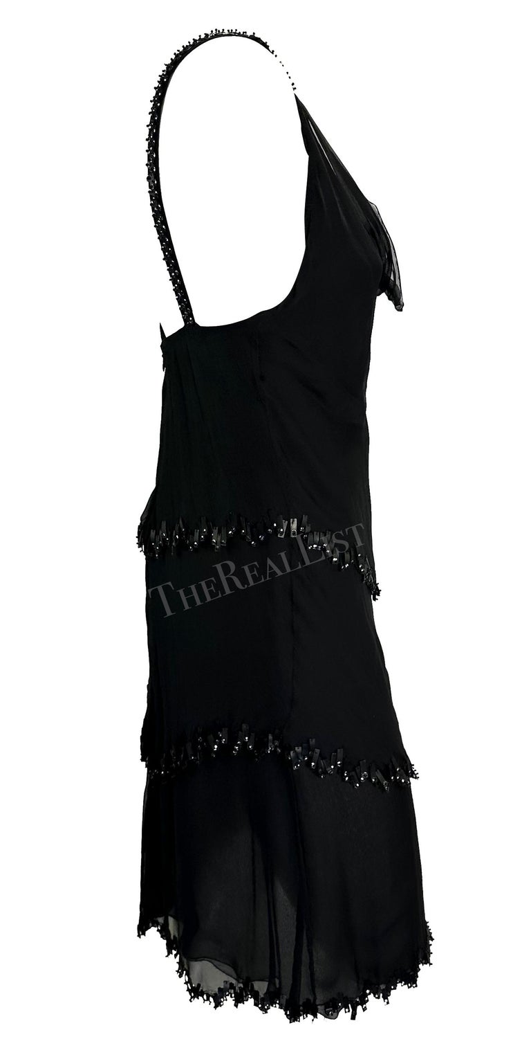 F/W 1998 Valentino Garavani Runway Black Chiffon Beaded Shift Dress For ...