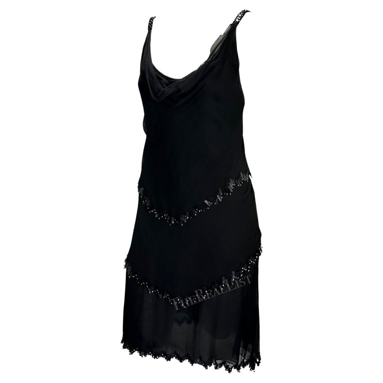 F/W 1998 Valentino Garavani Runway Black Chiffon Beaded Shift Dress For ...