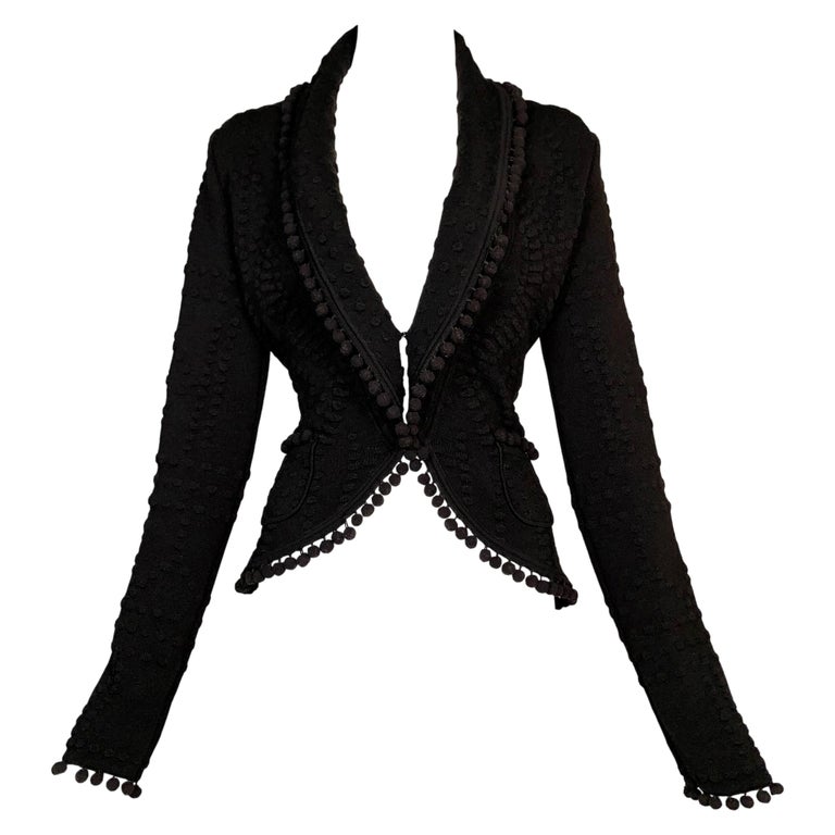 F/W 1999 Christian Dior John Galliano Brown Pom Deep V Cardigan at 1stDibs