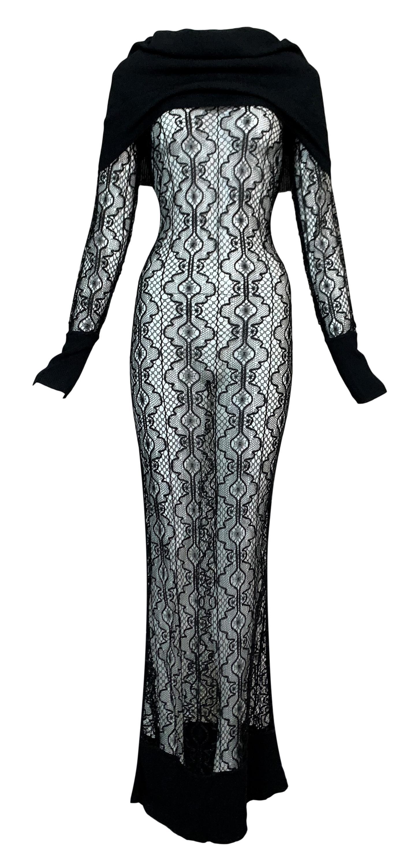 F/W 1999 Christian Dior John Galliano Sheer Black Knit Maxi Dress Gown ...