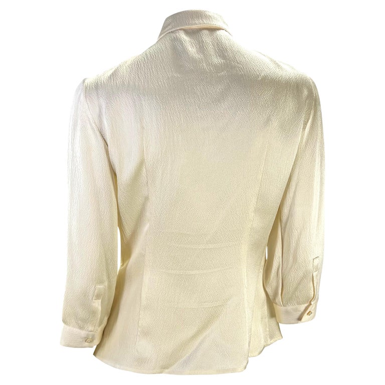 F/W 1999 Gianni Versace by Donatella Creme White Satin Crepe Button Up ...