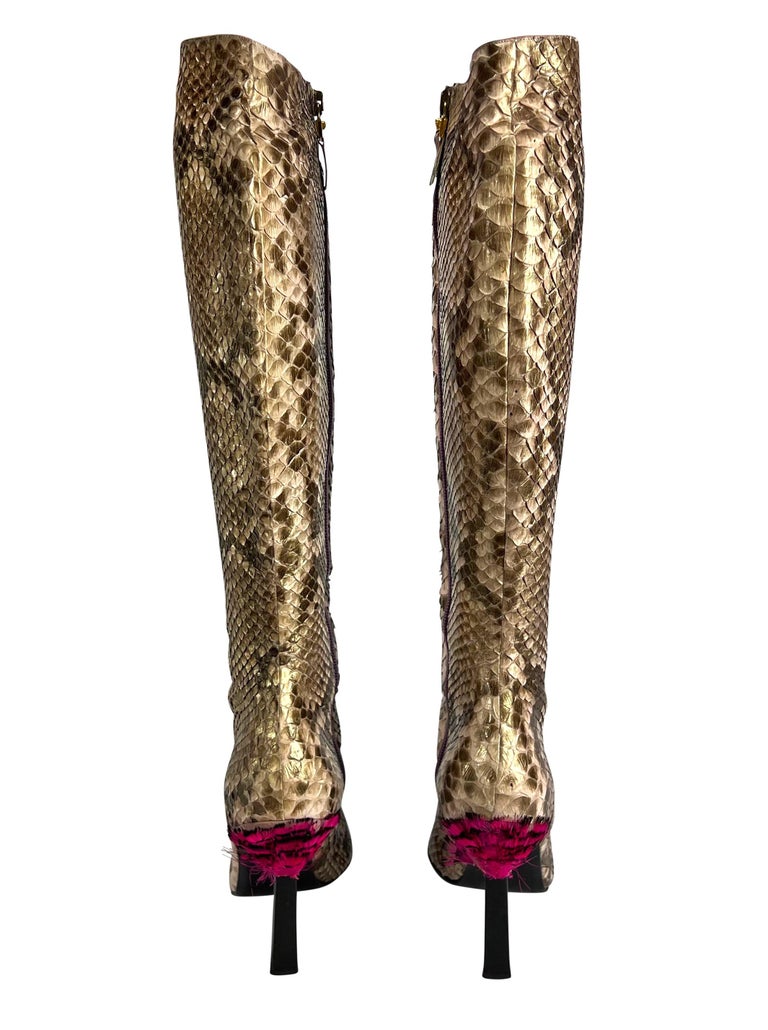F/W 1999 Gianni Versace by Donatella Python Feather Heel Boots Size 40 at 1stDibs