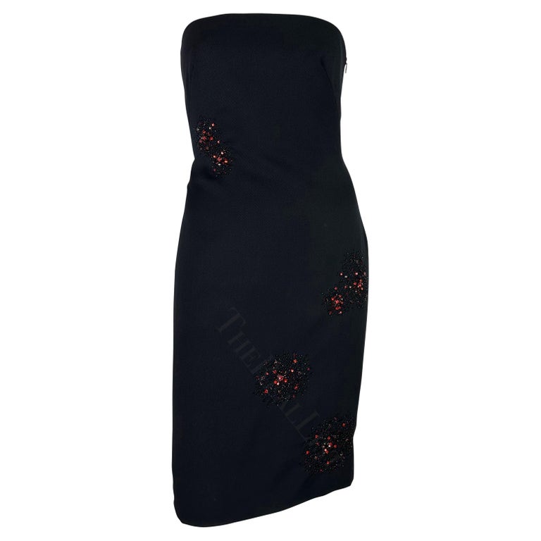 F/W 1999 Gianni Versace by Donatella Red Rhinestone Beaded Black Tube ...