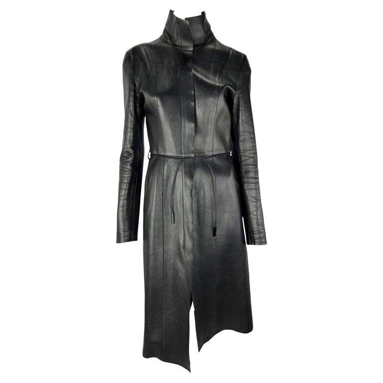 F/W 1999 Gucci by Tom Ford Black Leather Belted Zip Full-Length Coat ...