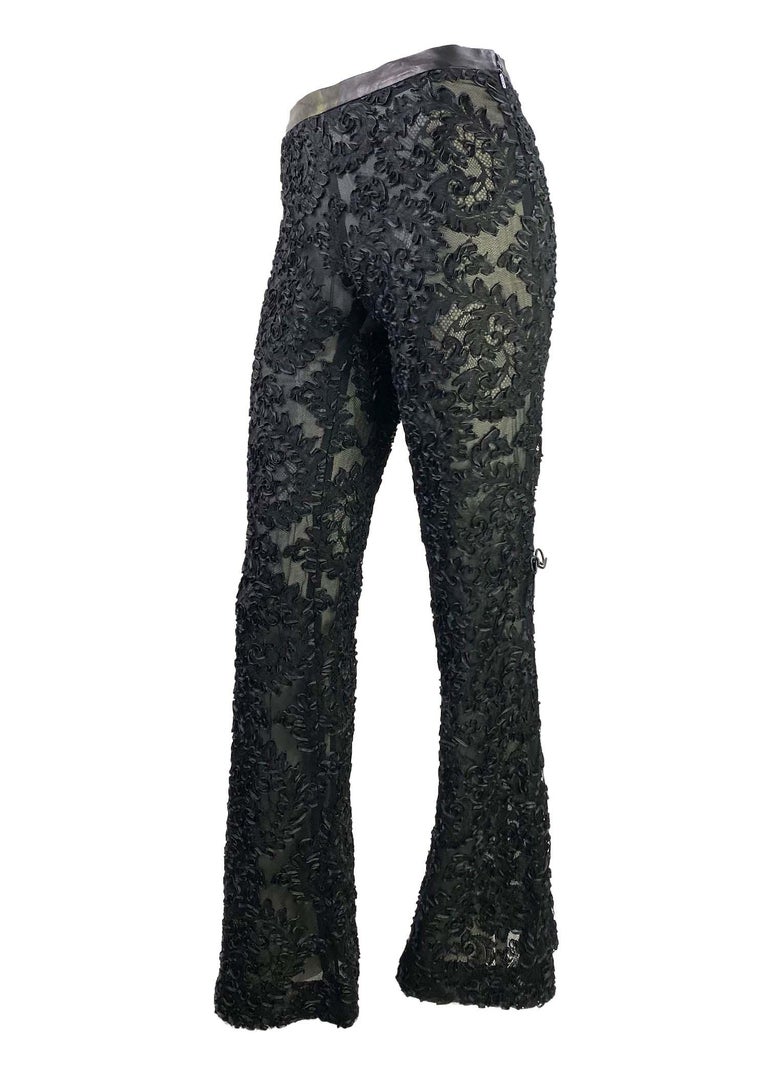 F W 1999 Gucci By Tom Ford Black Sheer Lace And Leather Tank Top Flare