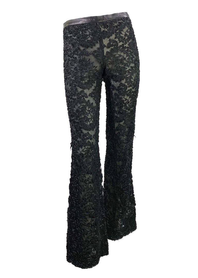 F W 1999 Gucci By Tom Ford Black Sheer Lace And Leather Tank Top Flare