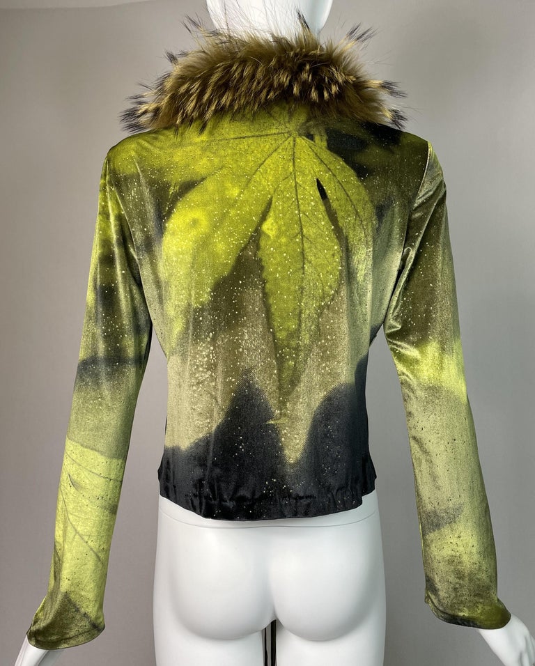 F/W 1999 Roberto Cavalli Green Velvet and Fur Cardigan Top For Sale at ...