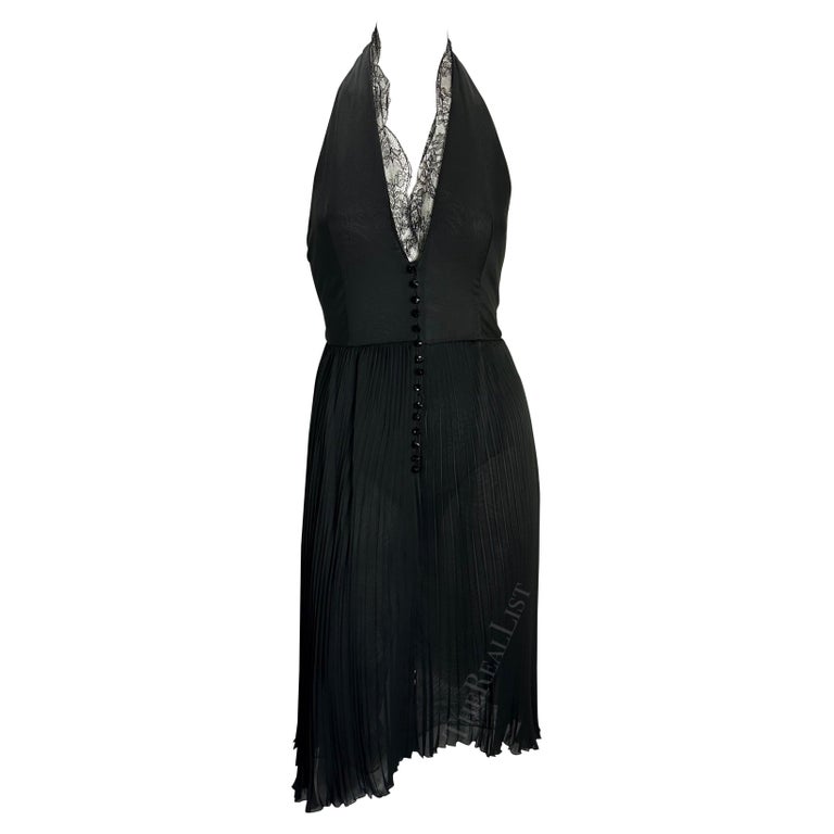 F/W 2000 Gianni Versace by Donatella Runway Sheer Black Lace Halter ...