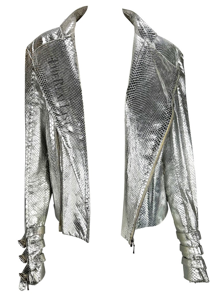 F/W 2000 Gianni Versace by Donatella Runway Silver Python Men's Moto ...