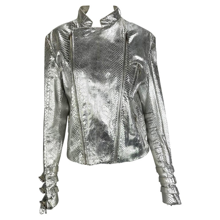 F/W 2000 Gianni Versace by Donatella Runway Silver Python Men's Moto ...