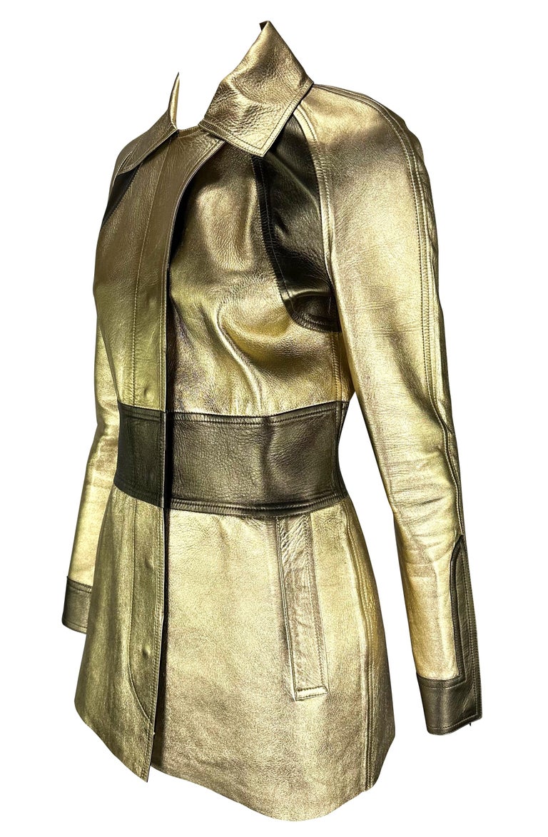 F/W 2000 Gucci by Tom Ford Gold Metallic Two-Tone Leather Jacket For ...