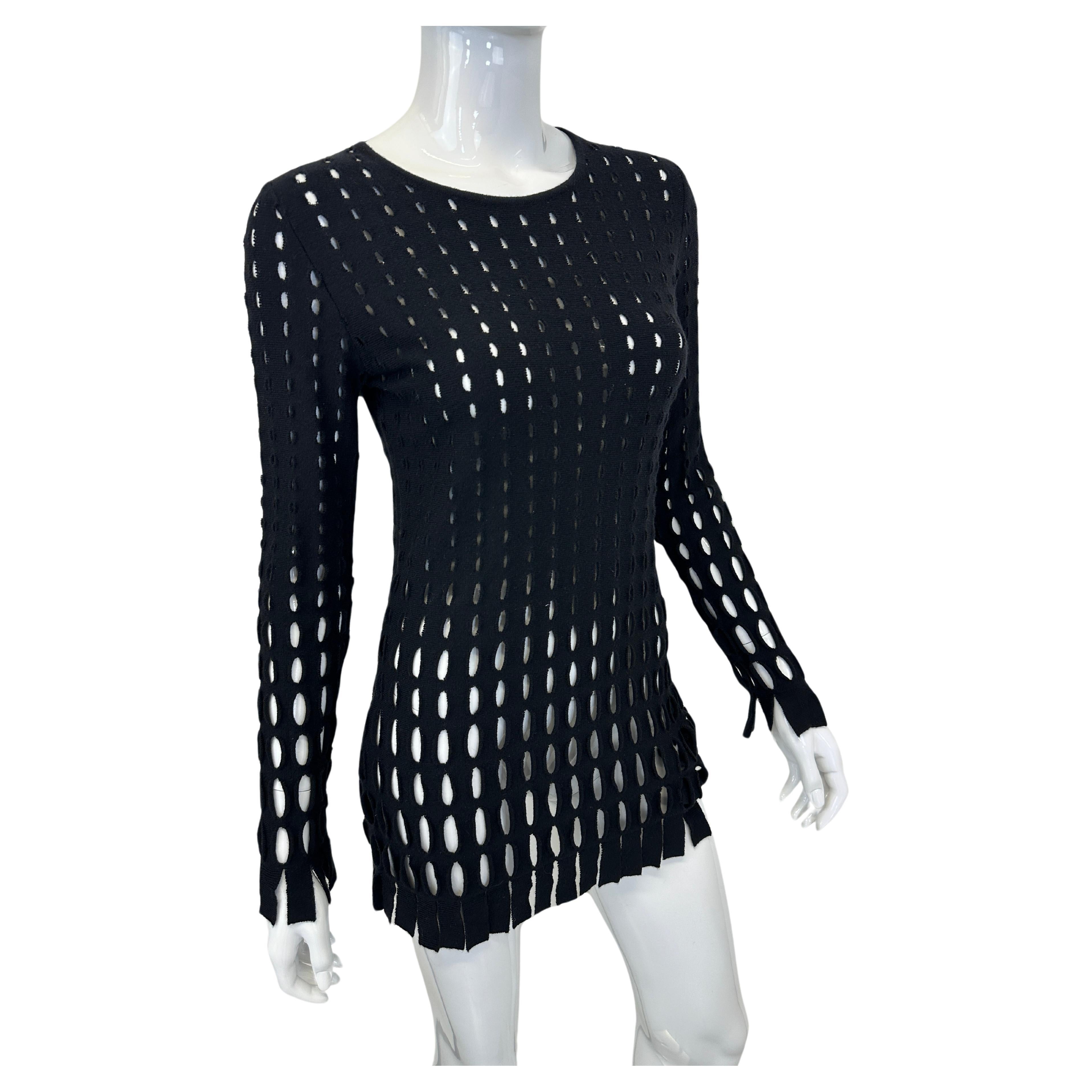 F/W 2000 Helmut Lang laser cut out net long sleeve top For Sale at 1stDibs