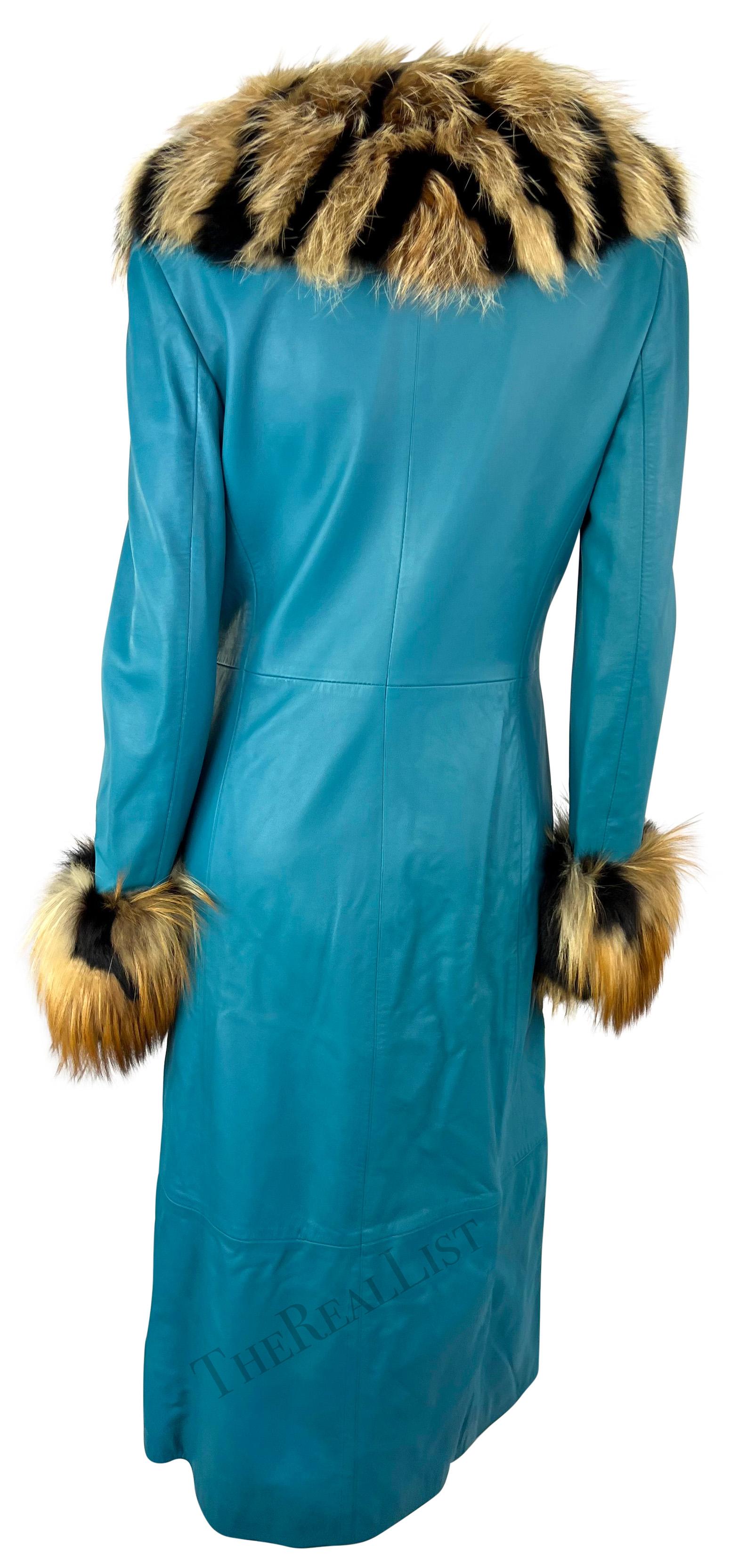 F/W 2001 Dolce and Gabbana Light Blue Leather Fur Trim Runway Coat For ...