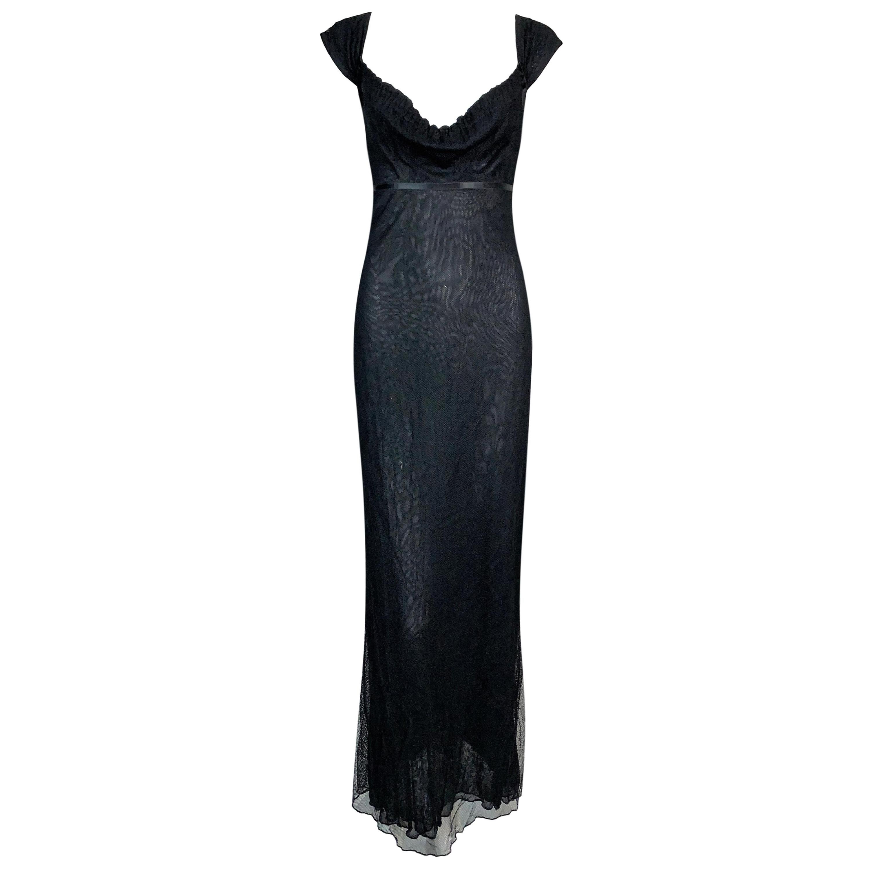 F/W 2001 Gucci by Tom Ford Plunging Draped Regency Style Mesh Gown ...