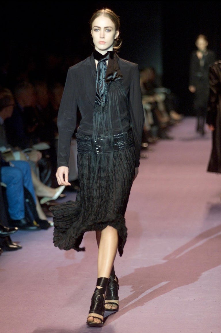 F/W 2001 Yves Saint Laurent by Tom Ford Lace-Up Cuff Black Button-Up Blouse For Sale at 1stDibs