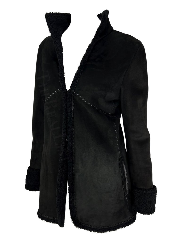 F/W 2002 Gianni Versace by Donatella Black Shearling Woven Leather ...