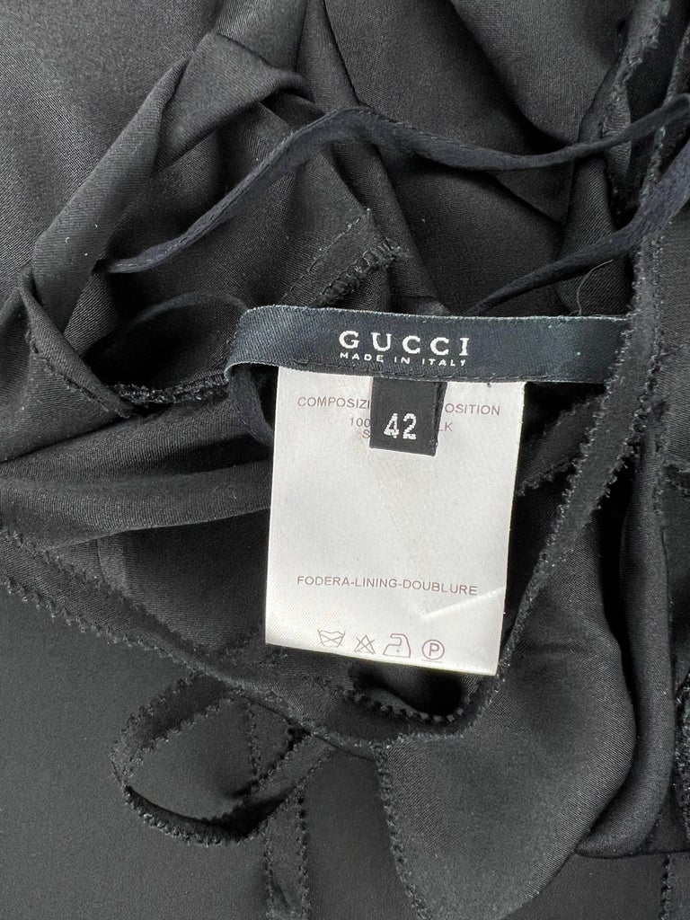 F W 2002 Gucci By Tom Ford Backless Black Silk Satin Lace Up Dress For