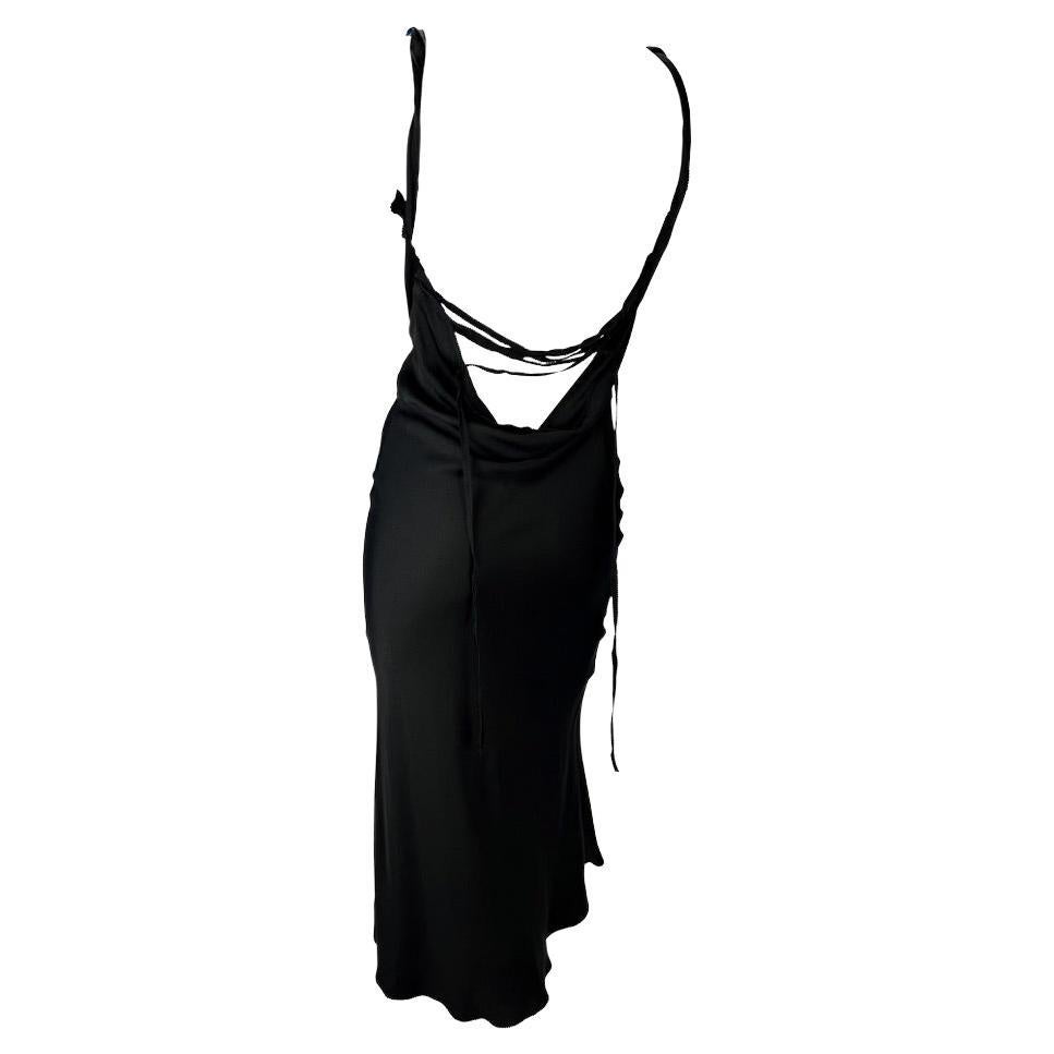 F W 2002 Gucci By Tom Ford Backless Black Silk Satin Lace Up Dress For