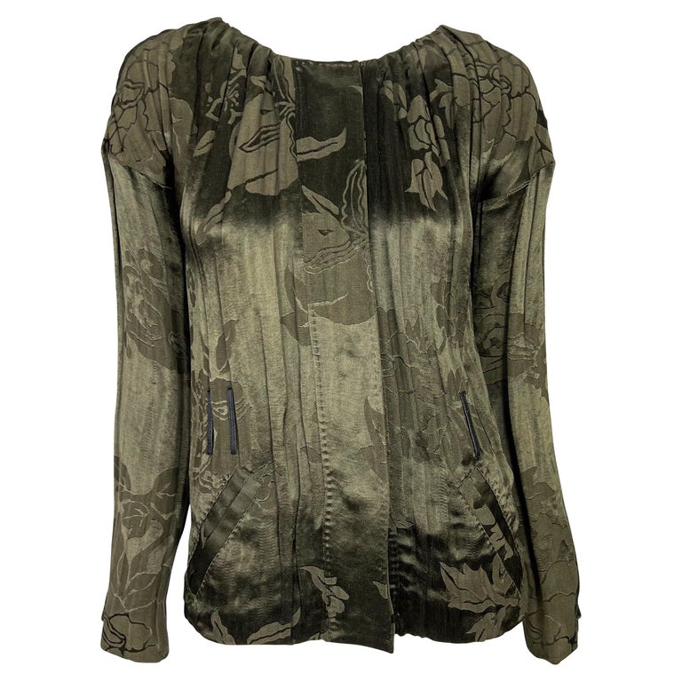 F/W 2002 Gucci by Tom Ford Olive Green Floral Satin Ruched Jacket at ...