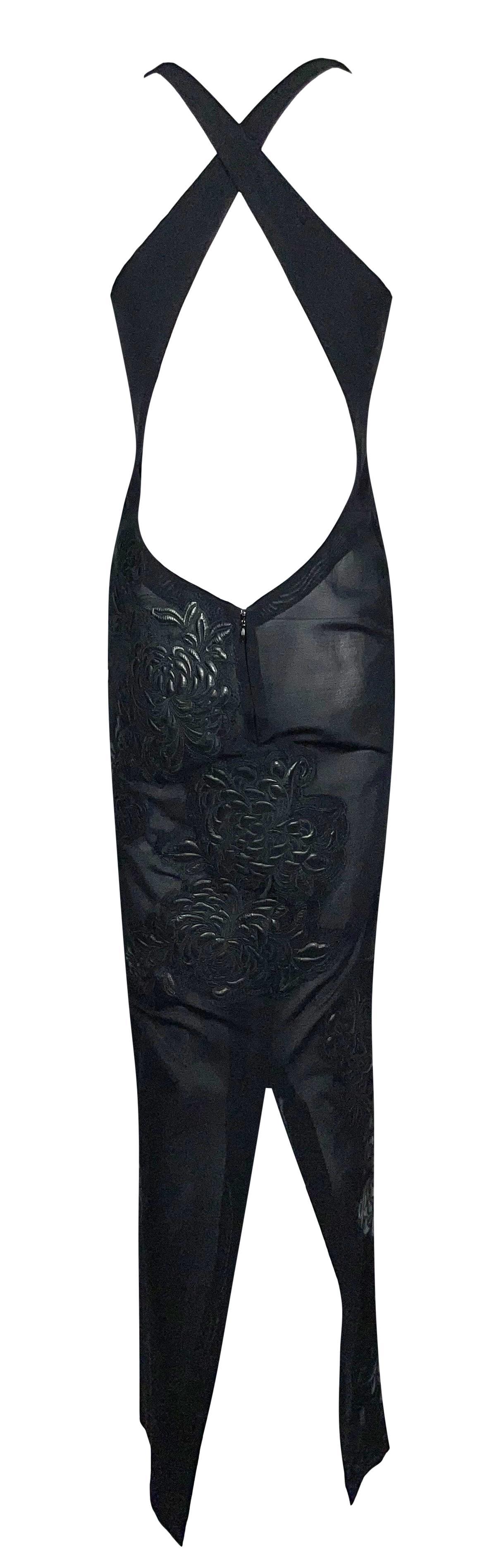 F/W 2002 Roberto Cavalli Runway Black Applique Sheer Column Maxi Dress ...