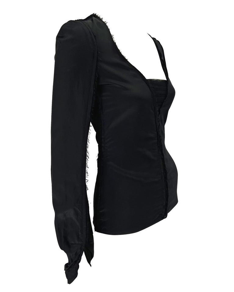F/W 2002 Yves Saint Laurent by Tom Ford Black Raw-Edge Silk Sheer ...