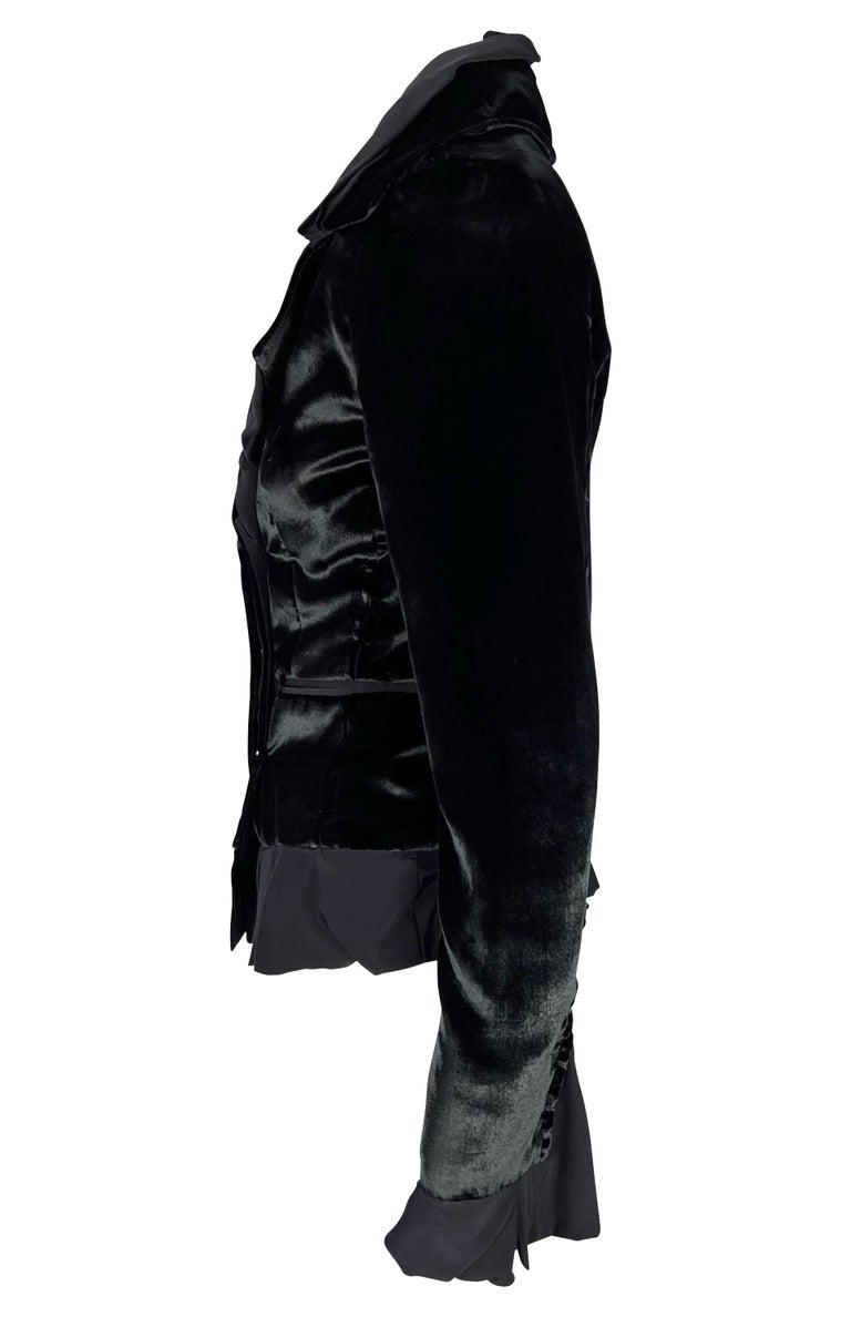 F/W 2002 Yves Saint Laurent by Tom Ford Black Velvet Panel Sheer Ruffle ...
