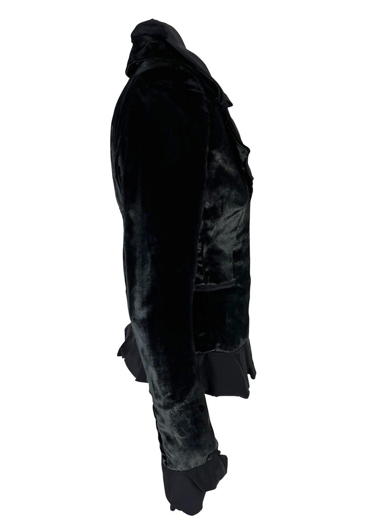 F/W 2002 Yves Saint Laurent by Tom Ford Black Velvet Panel Sheer Ruffle ...