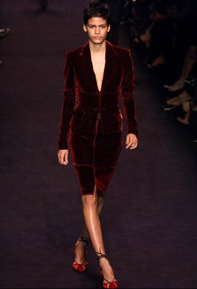 F/W 2002 Yves Saint Laurent by Tom Ford Blue Velvet Panel Skirt Suit ...